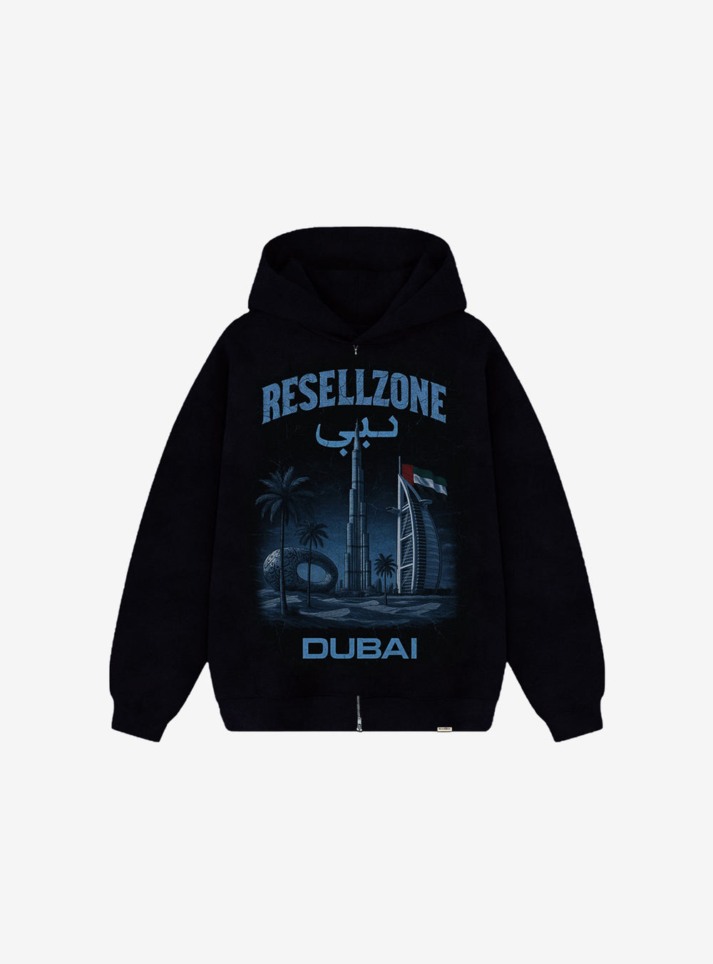 Dubai Zip Up Hooded Sweatshirt Washed Black | ResellZone